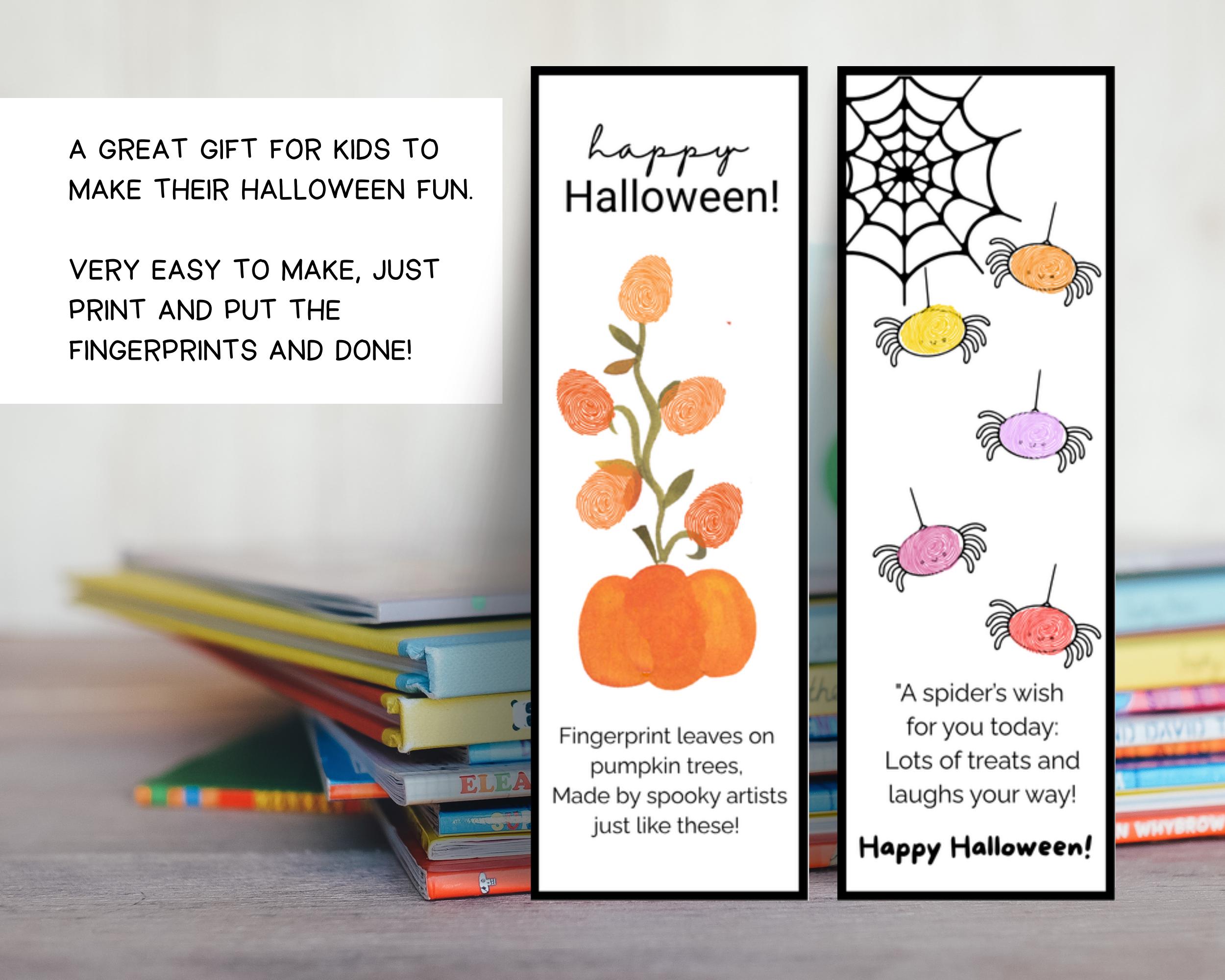Halloween Fingerprint Bookmark Printable, DIY Halloween Craft for Kids ...