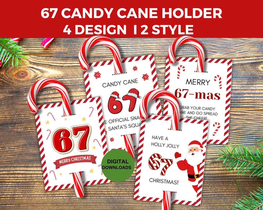 Printable 67 Christmas Candy Cane Holder Gift Tags, 6-7 Candy Cane Gram ...