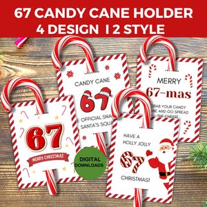 Printable 67 Christmas Candy Cane Holder Gift Tags, 6-7 Candy Cane Gram ...