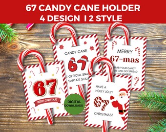 Printable 67 Christmas Candy Cane Holder Gift Tags, 6-7 Candy Cane Gram ...