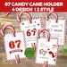 Printable 67 Christmas Candy Cane Holder Gift Tags, 6-7 Candy Cane Gram ...