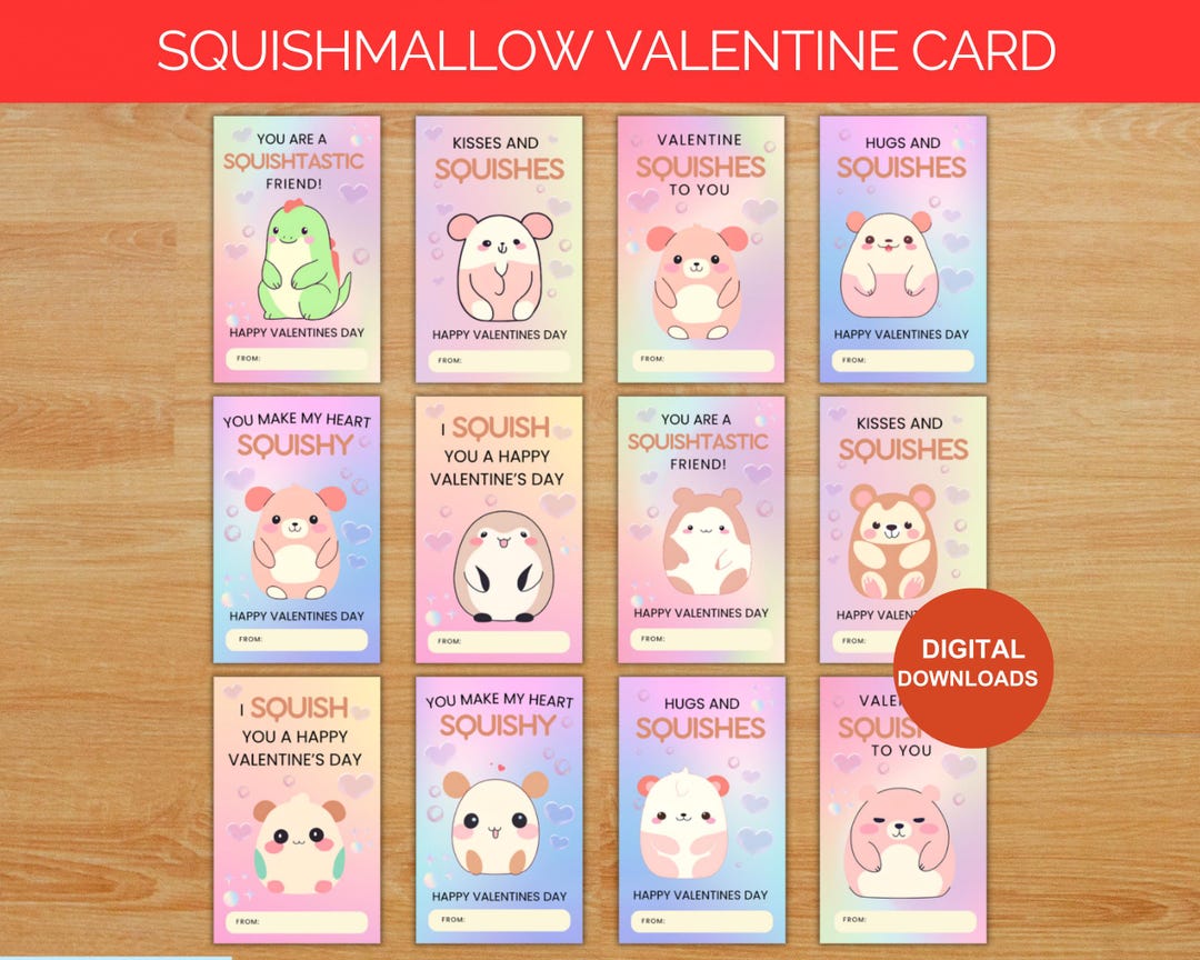 Squishy Valentine's Day Cards, Printable Squishmallow Valentine Card ...