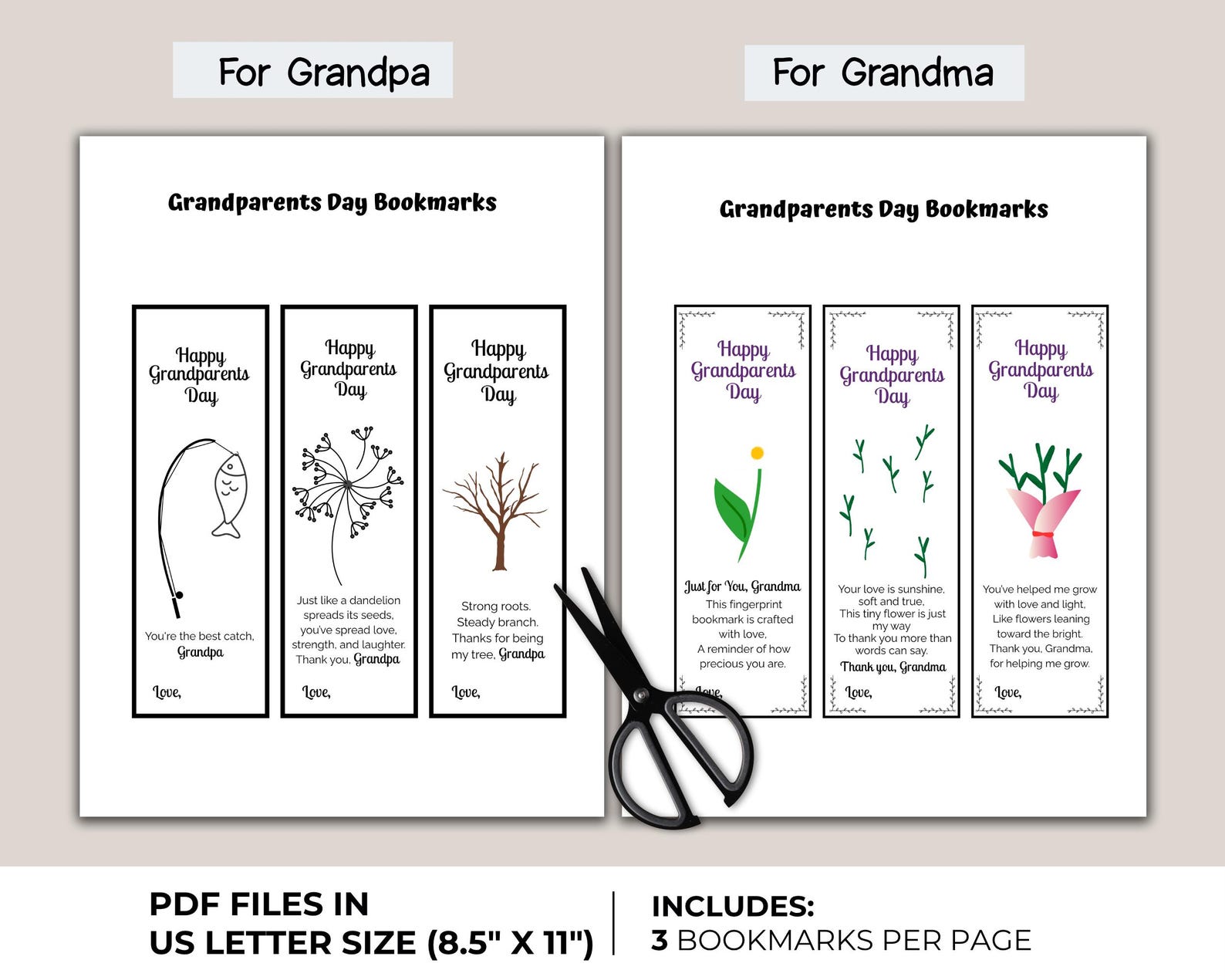 Grandparents Fingerprint Bookmark Craft Printable, Fingerprint Gift for ...