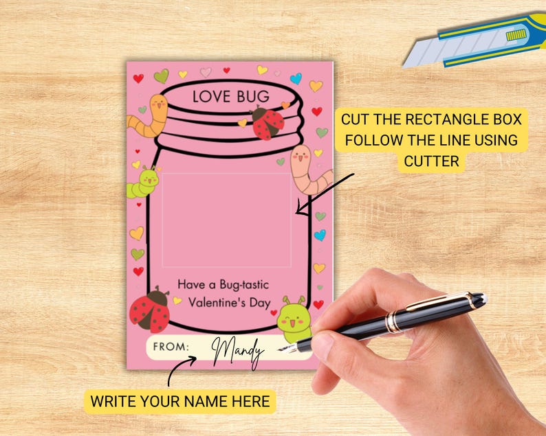 Printable Love Bug Valentine Cards With Mason Jar Design, Gummy Worm ...