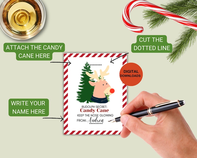 Printable Christmas Candy Cane Holder Gift Tags, Candy Cane Gram Tag ...