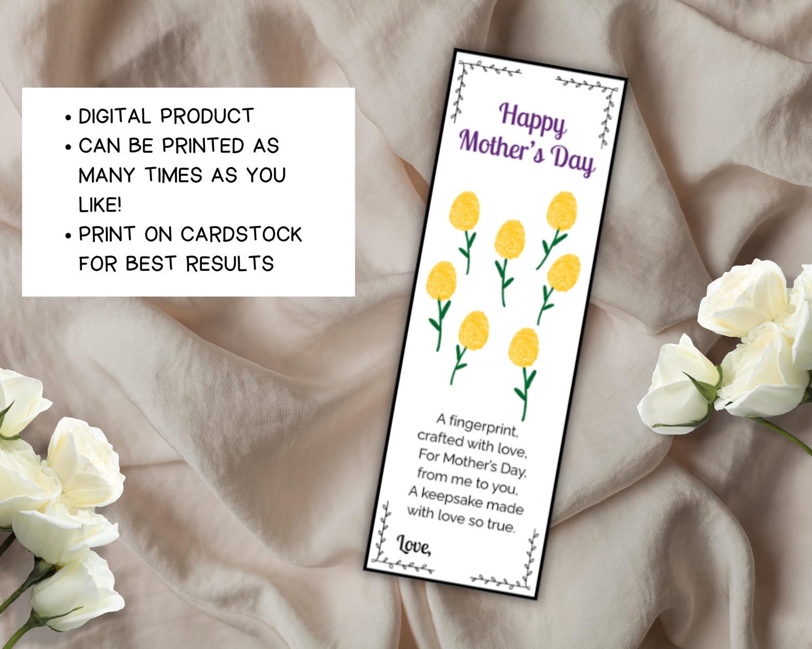 Printable Fingerprint Bookmark for Mother's Day, DIY Fingerprint ...