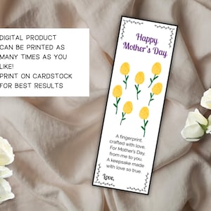 Printable Fingerprint Bookmark for Mother's Day, DIY Fingerprint ...