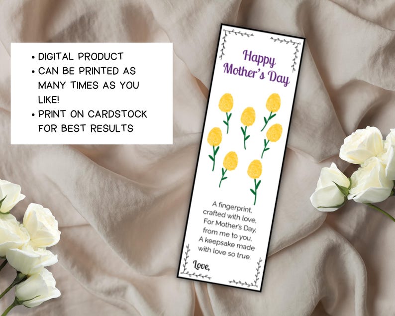 Printable Fingerprint Bookmark for Mother's Day, DIY Fingerprint ...