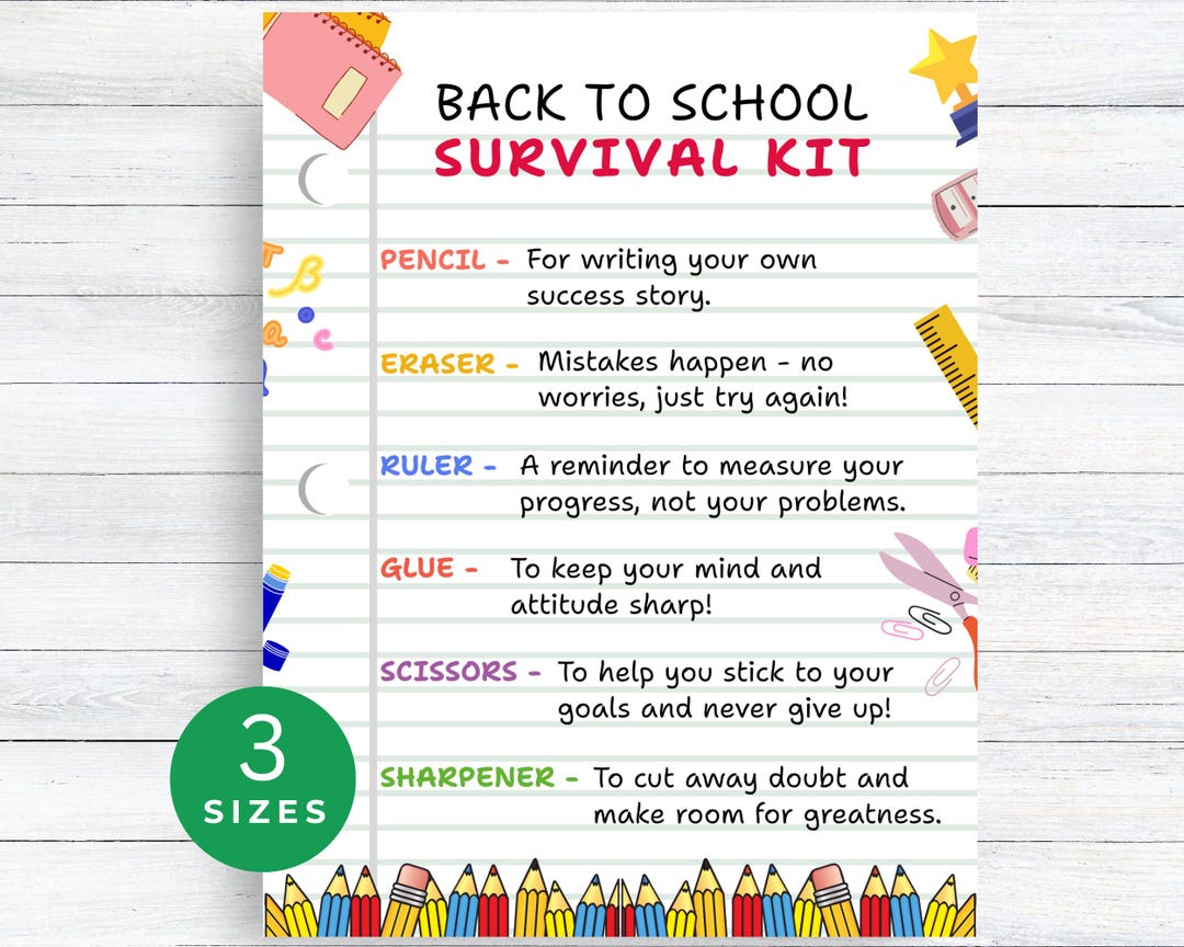 Back to School Survival Kits Stationary, Printable First Day of School ...