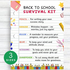 Back to School Survival Kits Stationary, Printable First Day of School ...