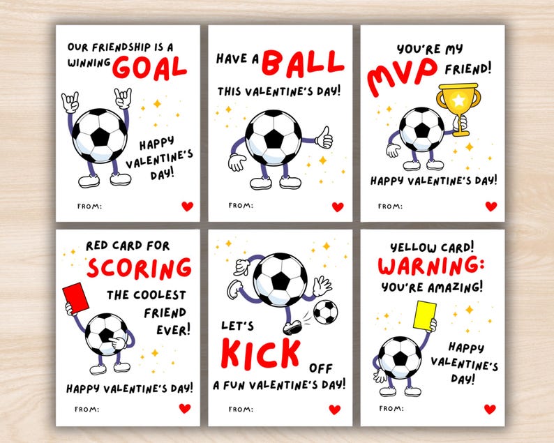 Soccer Valentines Day Cards Printable Kids Valentines Cards for Class ...