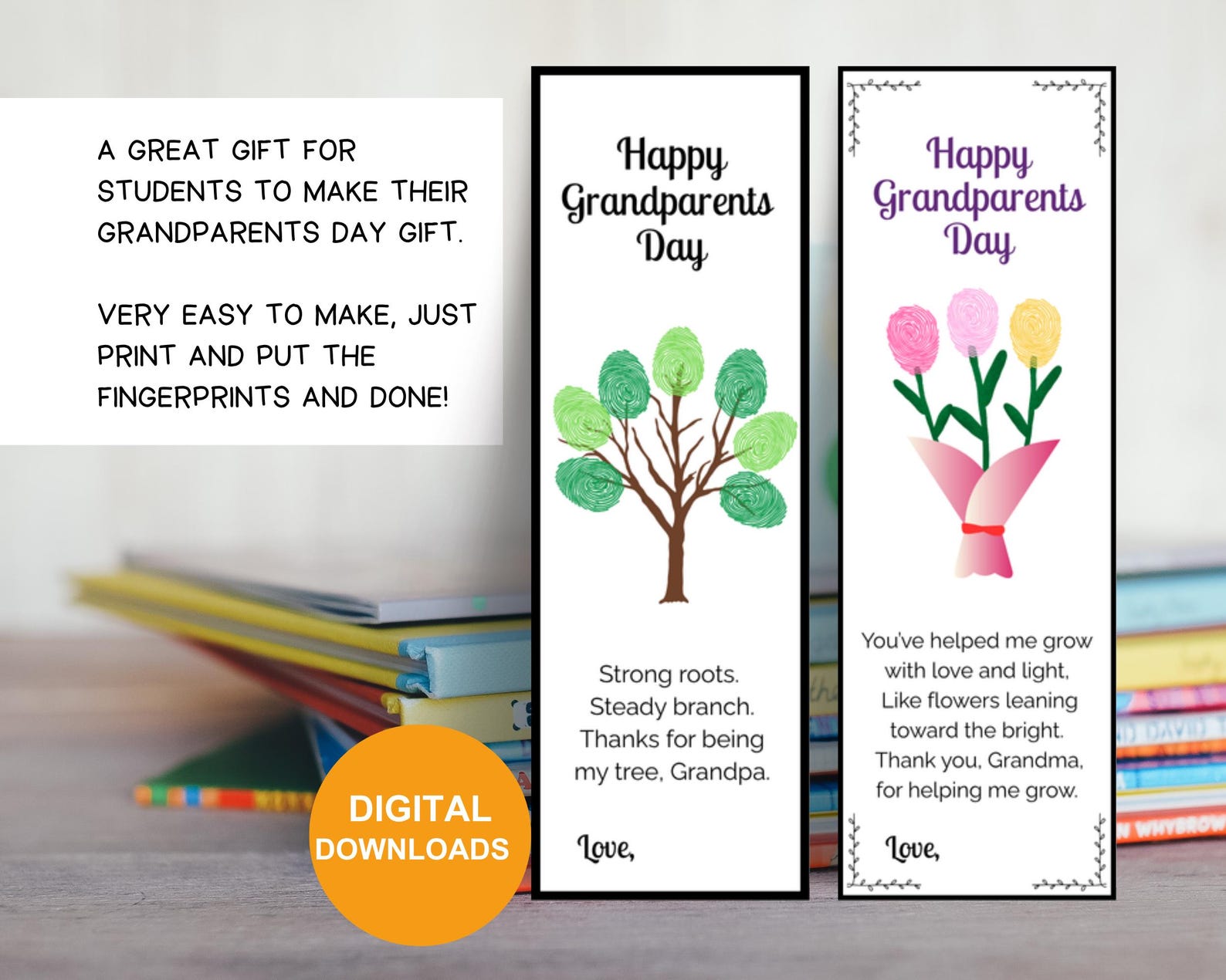Grandparents Fingerprint Bookmark Craft Printable, Fingerprint Gift for ...