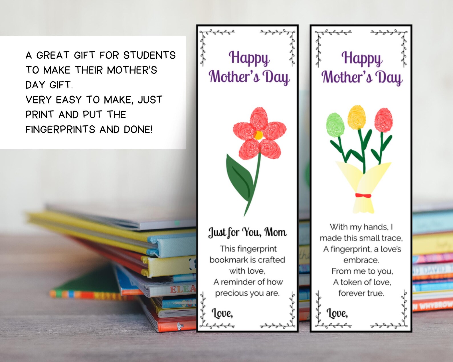 Printable Fingerprint Bookmark for Mother's Day, DIY Fingerprint ...