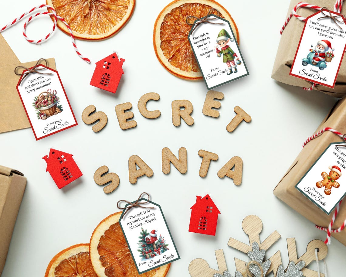 Secret Santa Gift Tags, Printable Christmas Gift Exchange Office Party ...