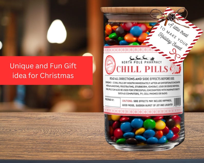 Chill Pill Labels, Christmas Printable Candy Jar Labels, Gag Gift for ...