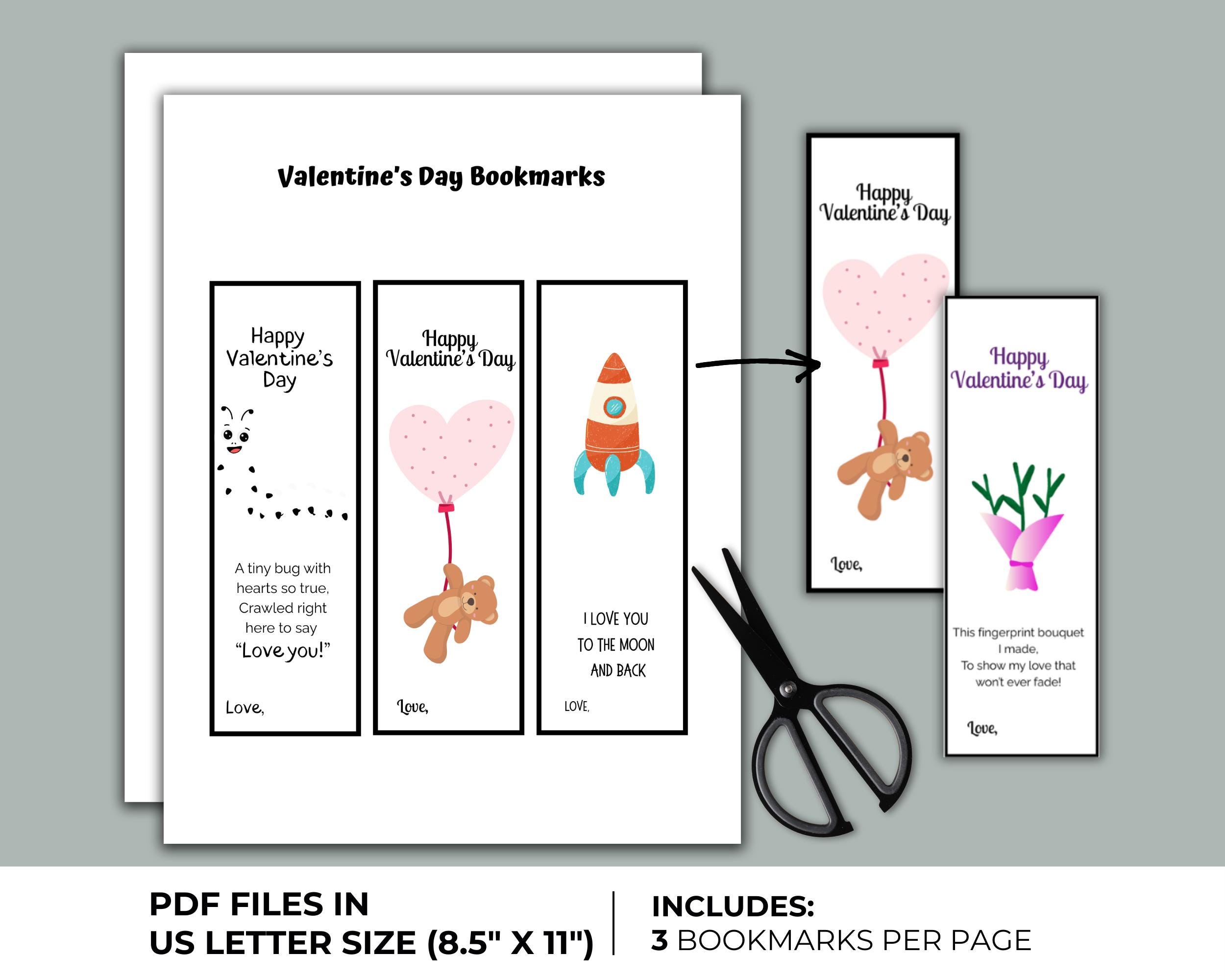 Valentines Day Fingerprint Bookmark Printable, Thumbprints Art Keepsake ...