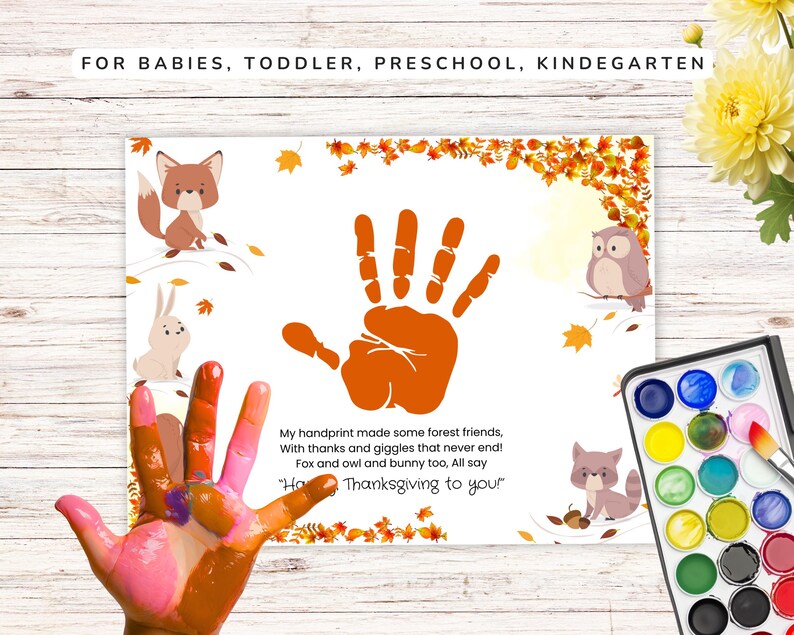 Thanksgiving Handprint Poem Printable, Fall Animal Forest Handprint Art ...