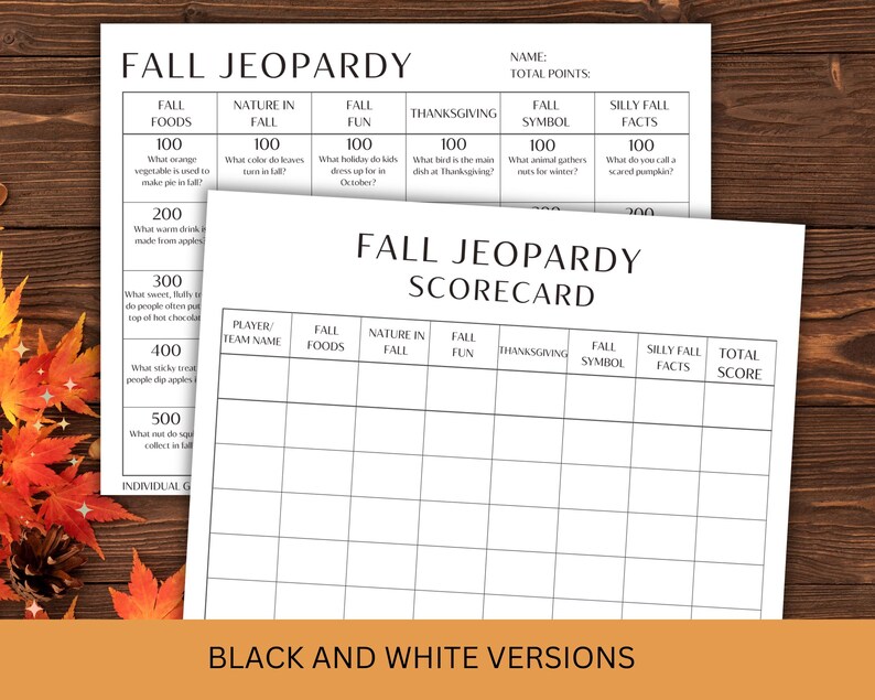 Fall Jeopardy Games Printable, Fun Autumn and Thanksgiving Trivia Games ...