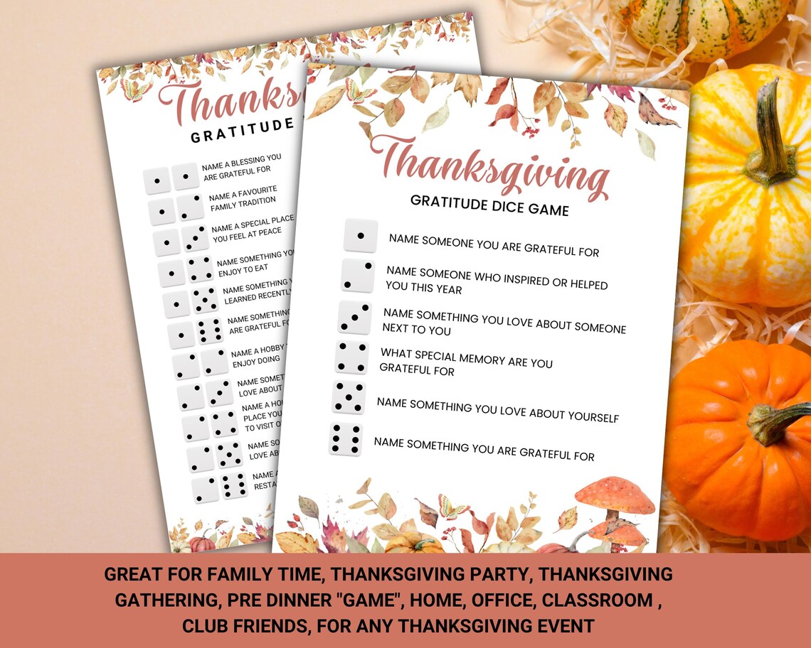 Thanksgiving Gratitude Dice Game, Printable Icebreaker Games, Family ...
