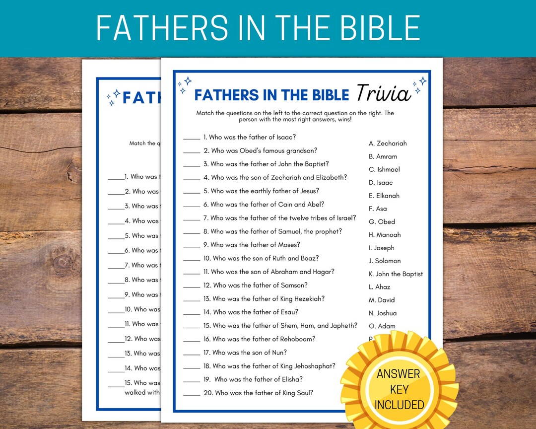 Fathers in the Bible Trivia Printable, Father's Day Bible Game ...