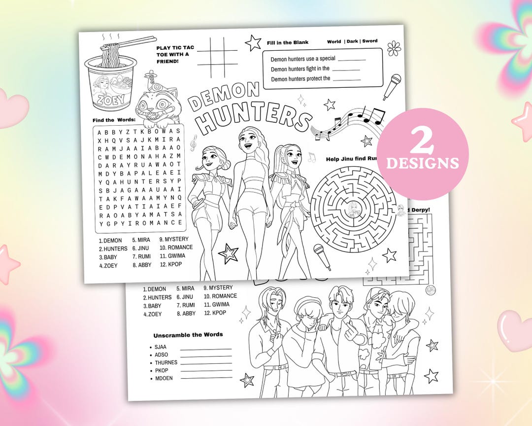 Demon Hunters Saja Boys Kpop Coloring Placemat Printables, Kpop Huntrix ...