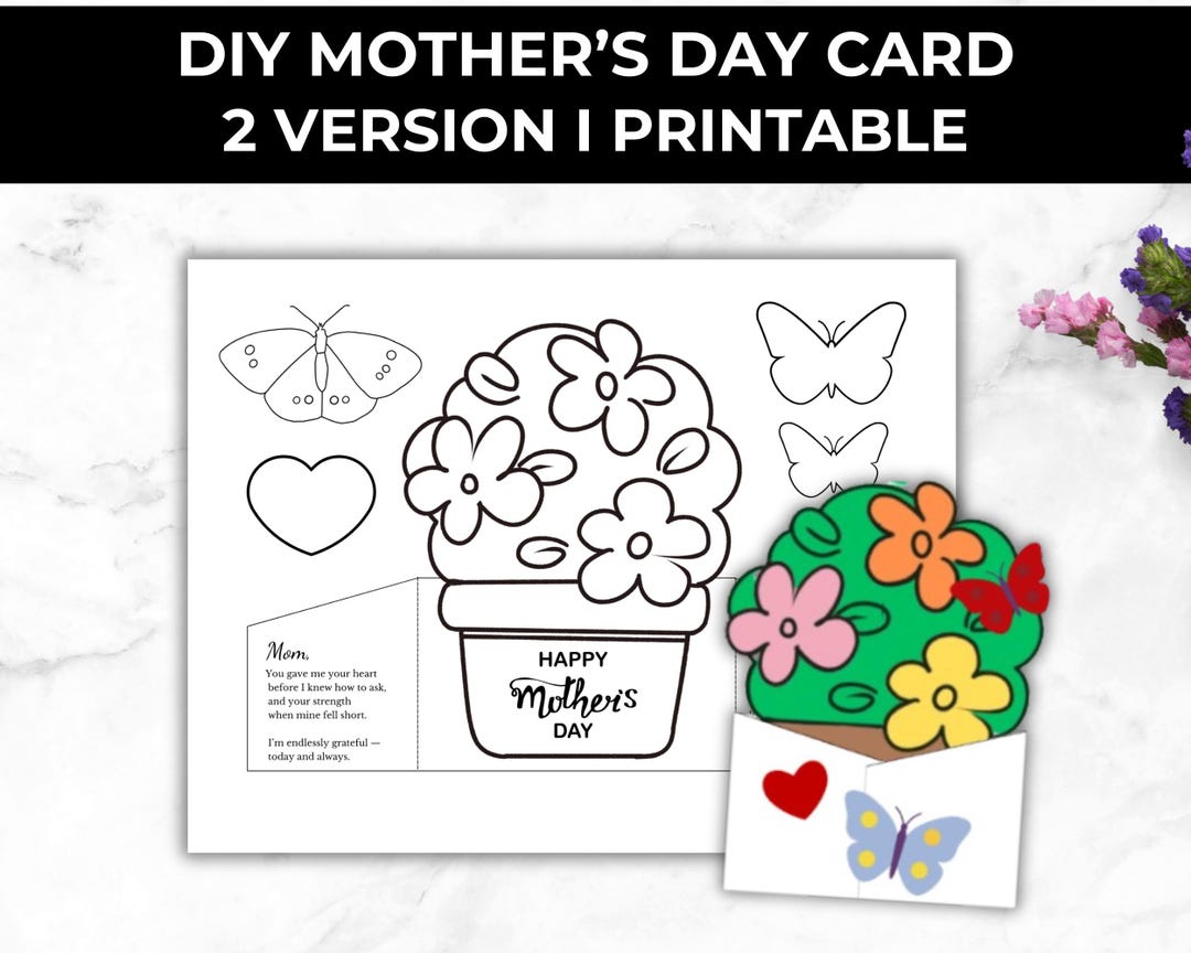 DIY Mother's Day Foldable Card Printable, Coloring Mothers Day Flower ...