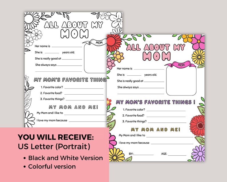 All About My Mom Printable, Mother's Day Questionnaire Worksheet ...