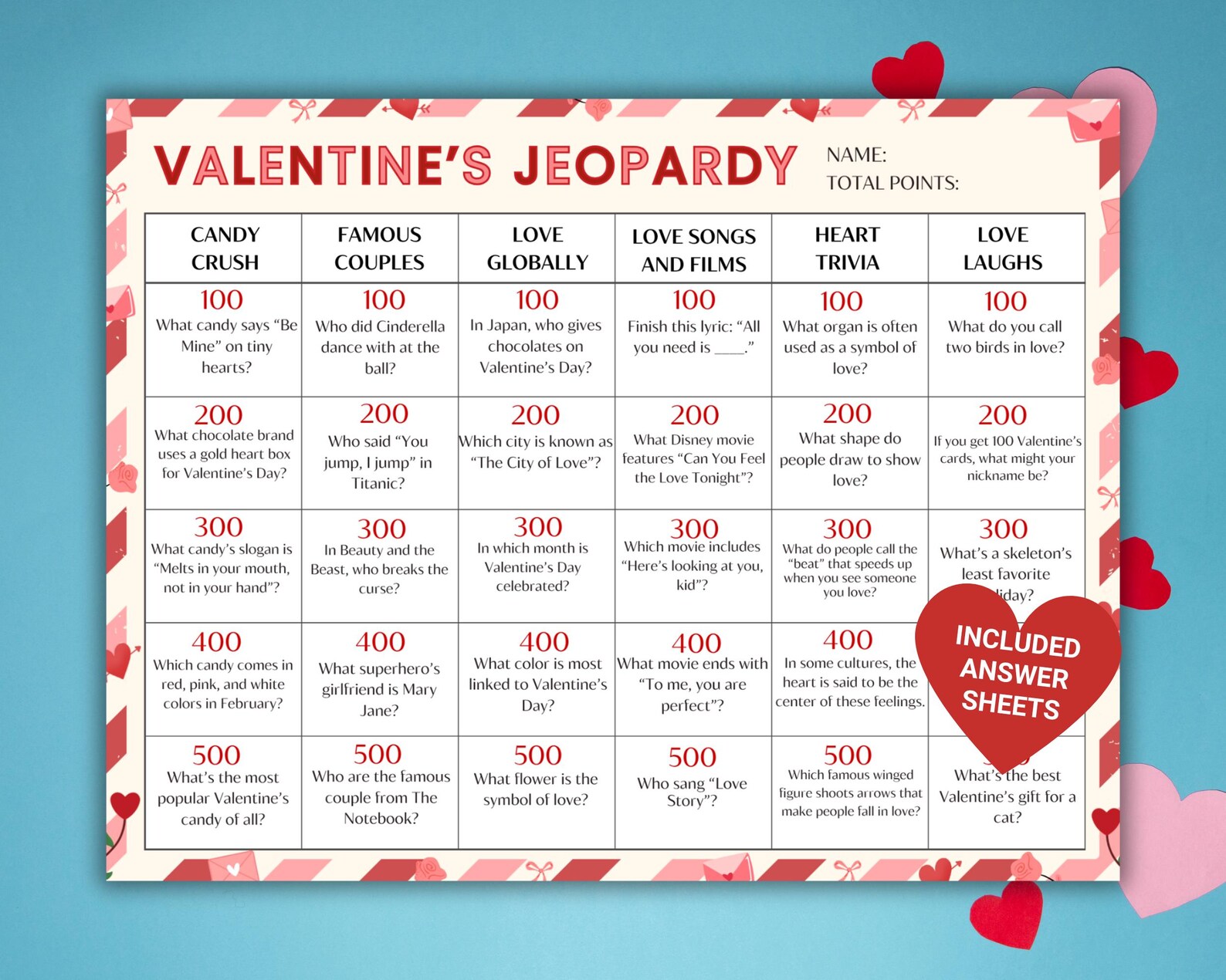 Valentines Jeopardy Game Printable Galentine Trivia, Fun Game for Kids ...