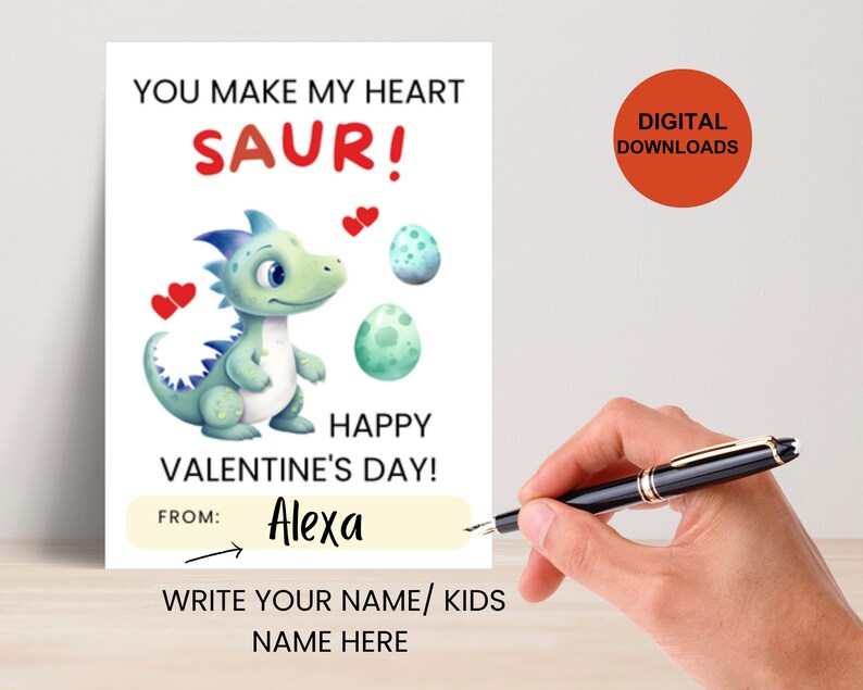 Dinosaur Valentines Cards, Printable Kids Classroom Valentine Cards ...