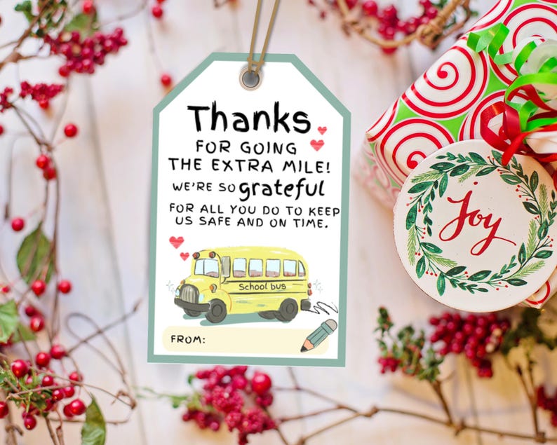 Printable Thank You School Bus Driver Holiday Gift Tags, Any Season Bus ...