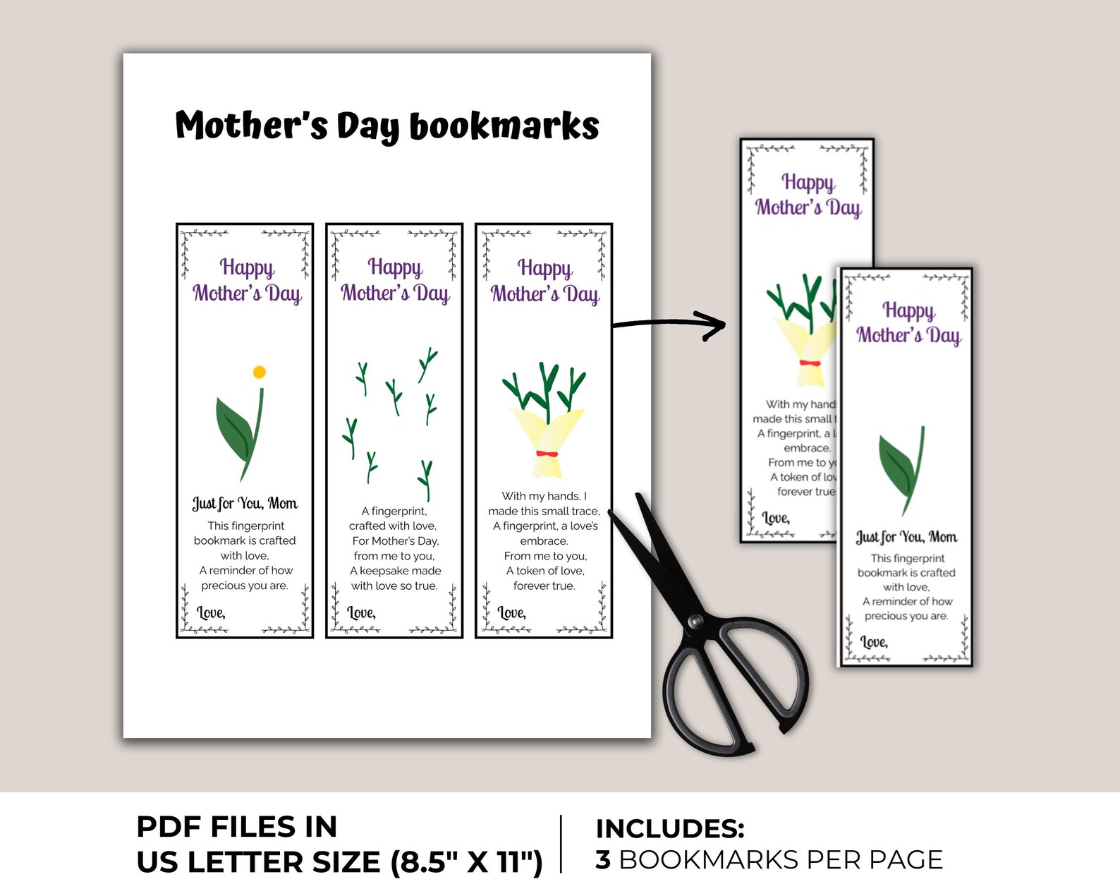 Printable Fingerprint Bookmark for Mother's Day, DIY Fingerprint ...