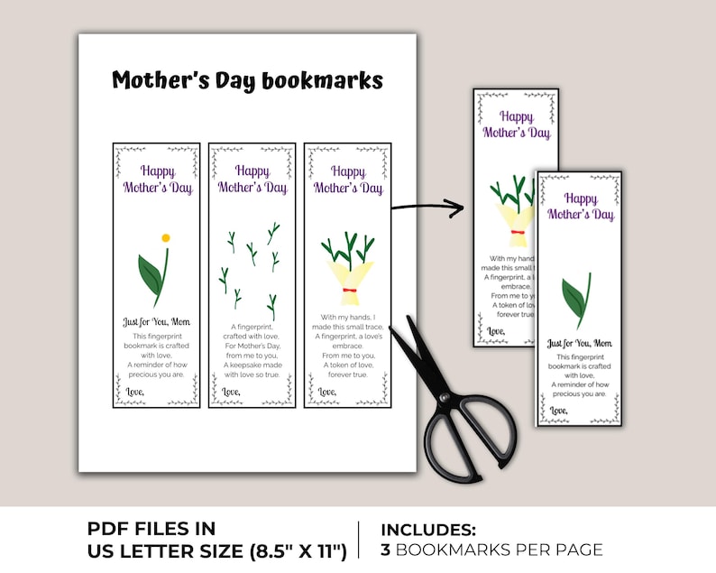 Printable Fingerprint Bookmark for Mother's Day, DIY Fingerprint ...