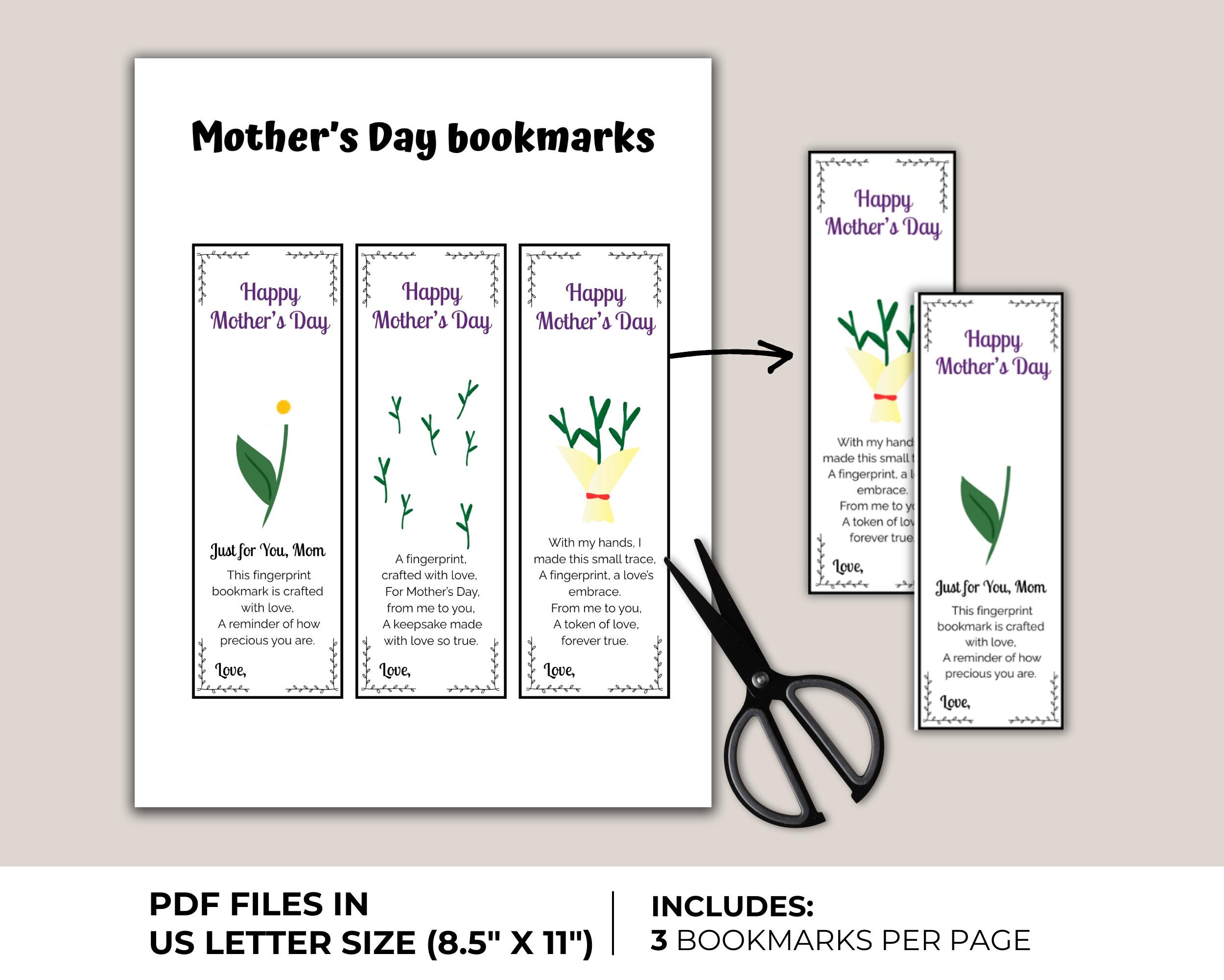 Printable Fingerprint Bookmark for Mother's Day, DIY Fingerprint ...