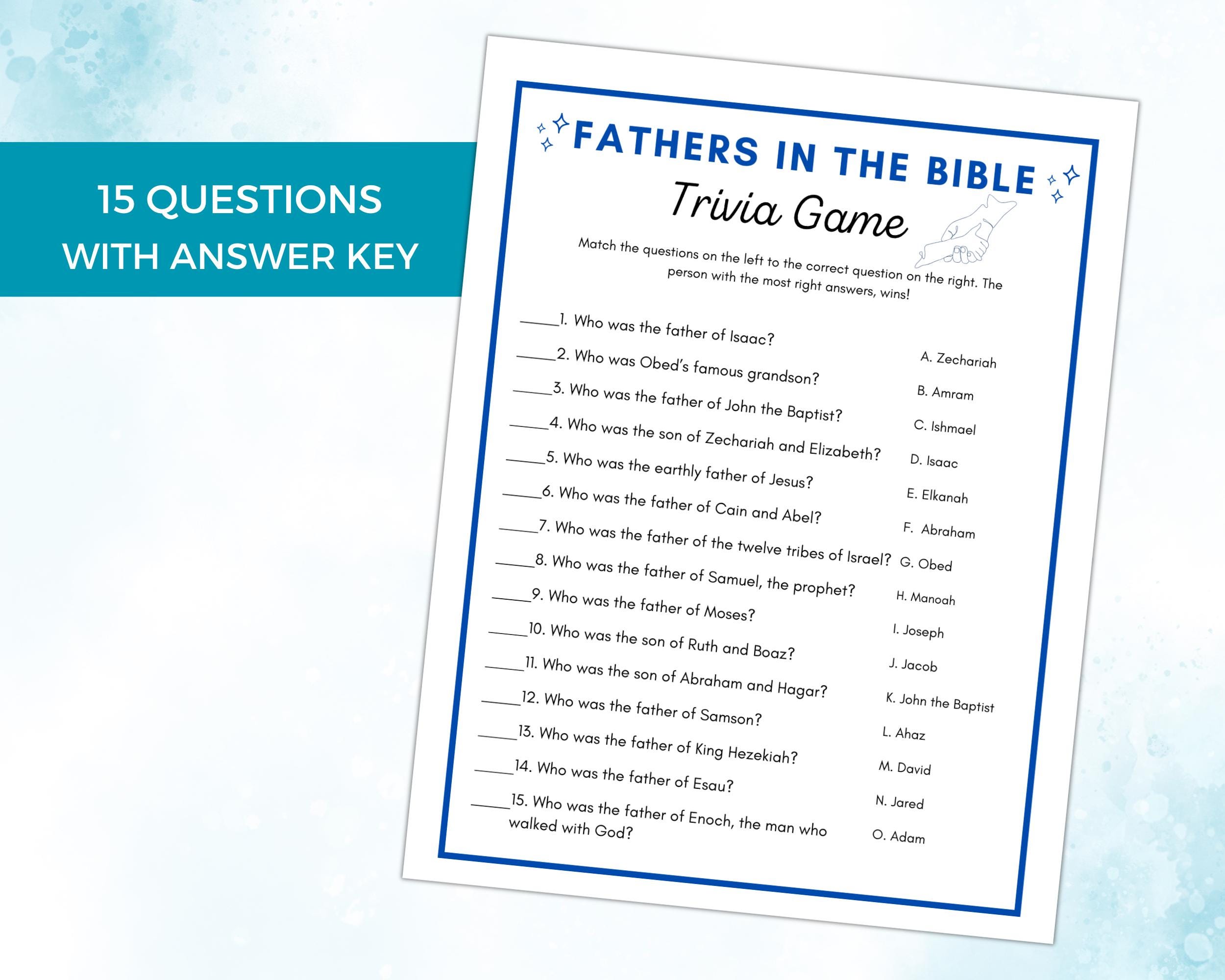 Fathers in the Bible Trivia Printable, Father's Day Bible Game ...