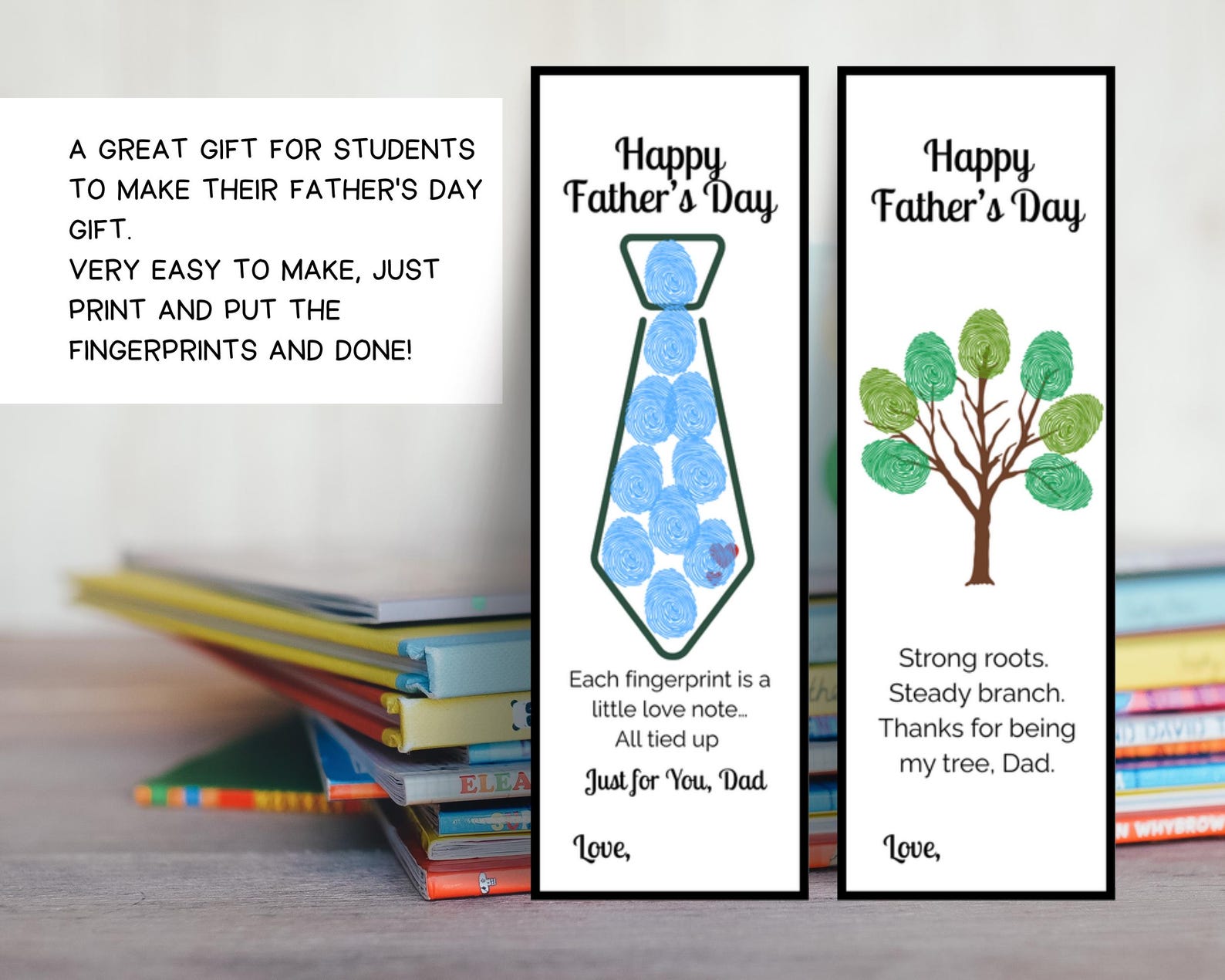 Printable Fingerprint Bookmark for Father's Day, DIY Fingerprint ...