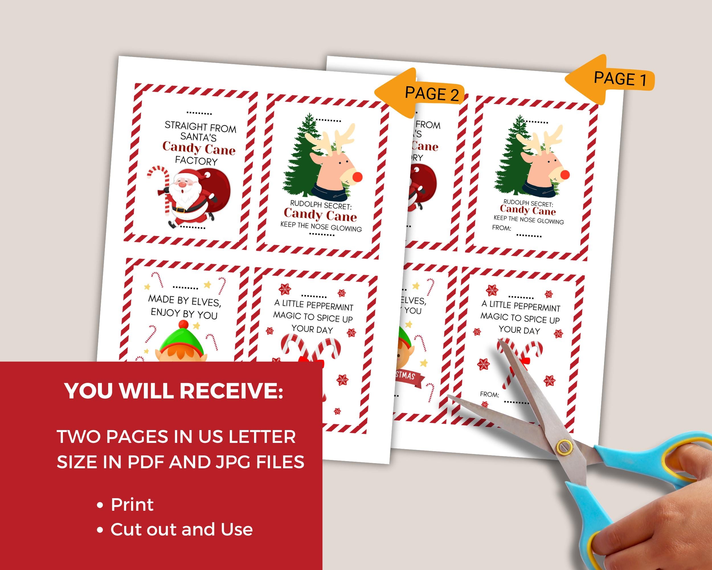 Printable Christmas Candy Cane Holder Gift Tags, Candy Cane Gram Tag ...