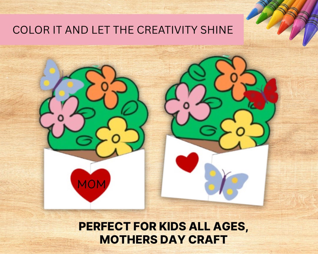 DIY Mother's Day Foldable Card Printable, Coloring Mothers Day Flower ...