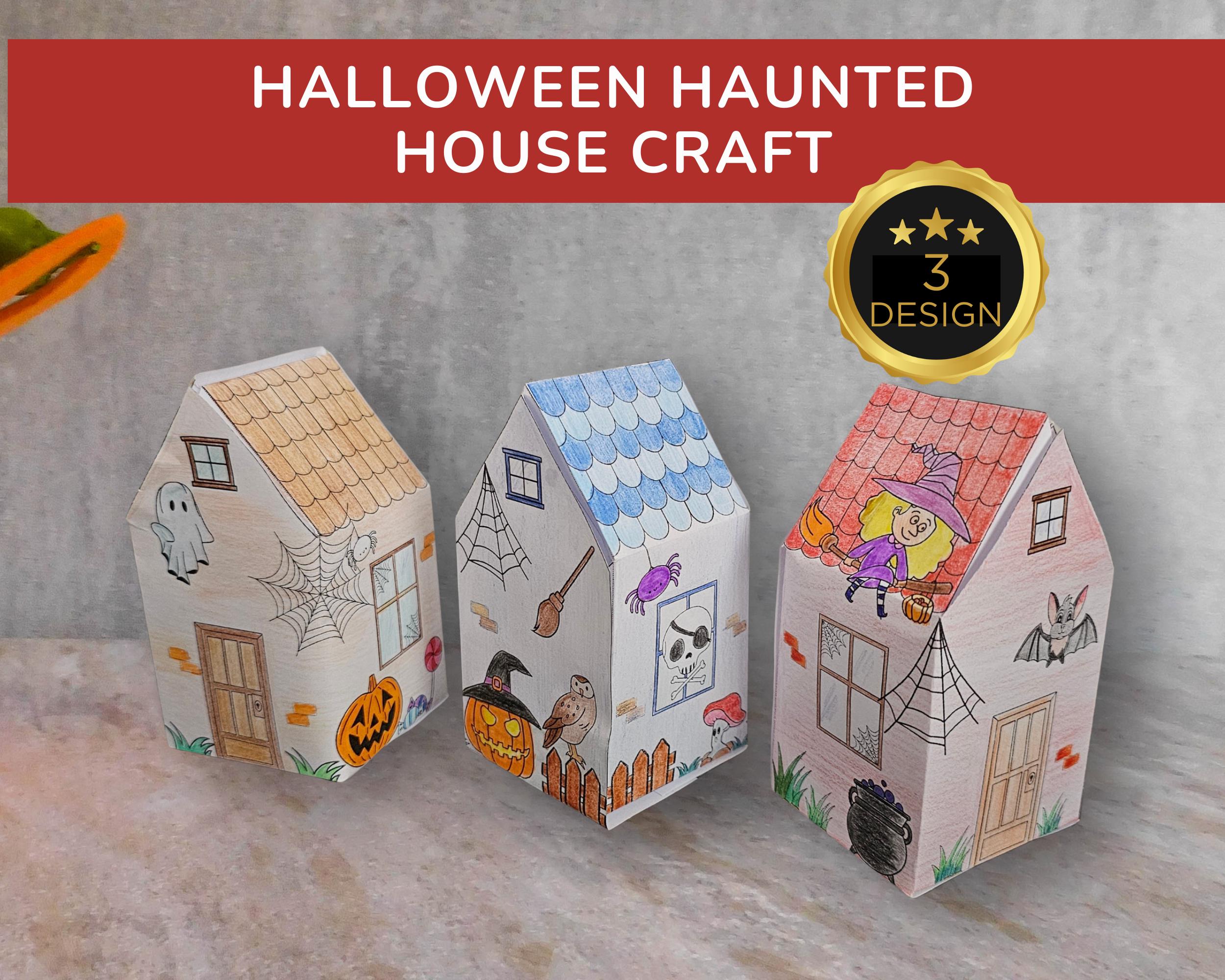 Printable 3D Haunted House Kit Paper Craft Coloring Activity for Kids ...