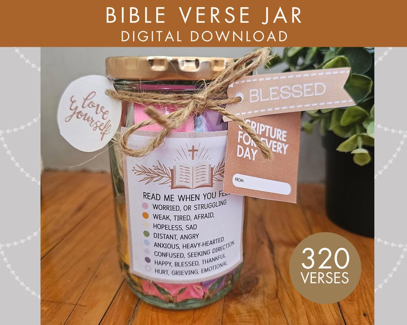 Printable Bible Verse Jar Kit, Daily Scripture Encouragement Jar ...