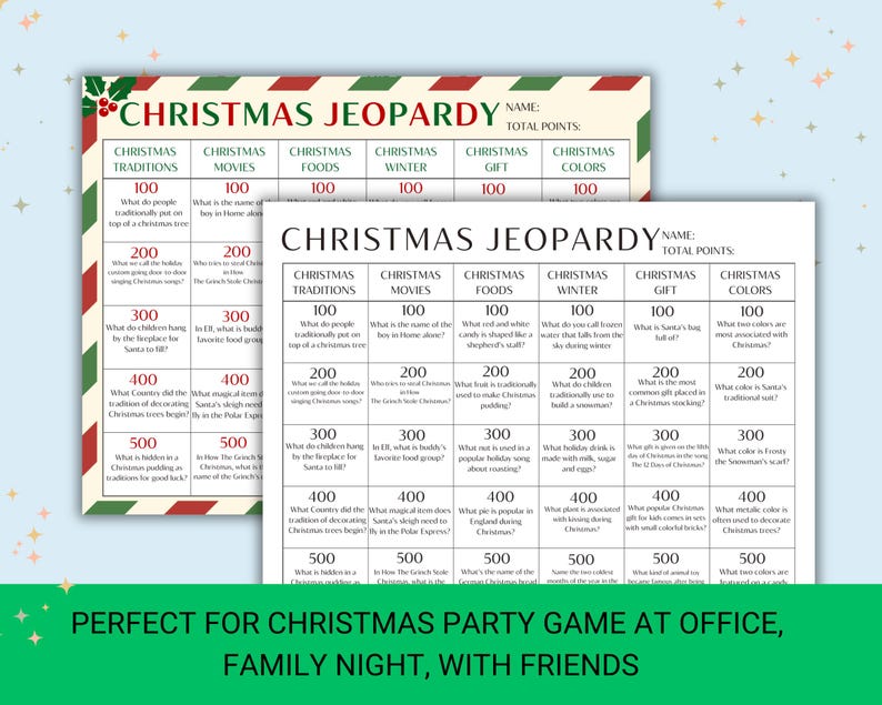 Christmas Jeopardy Game, Printable Holiday Trivia, Christmas Office ...