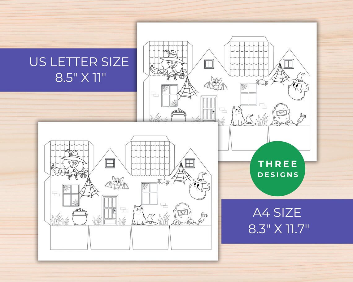 Printable 3D Haunted House Kit Paper Craft Coloring Activity for Kids ...