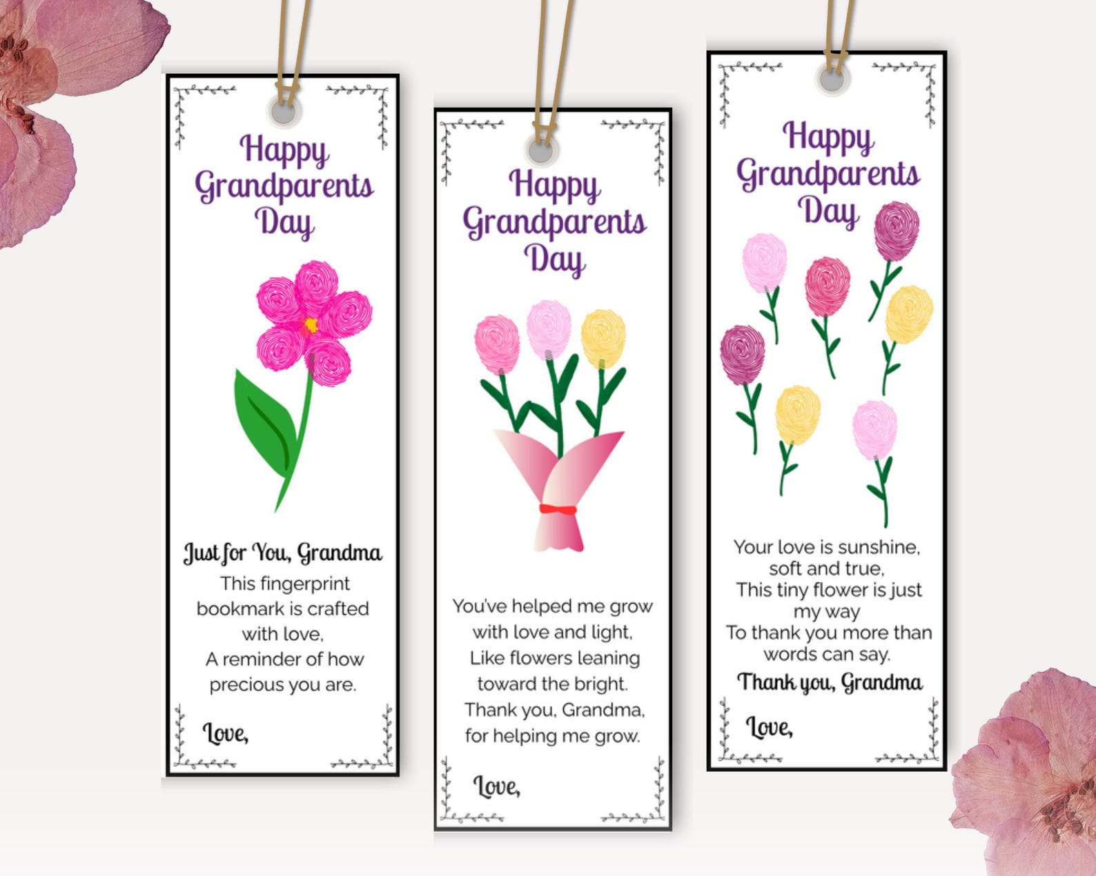 Grandparents Fingerprint Bookmark Craft Printable, Fingerprint Gift for ...