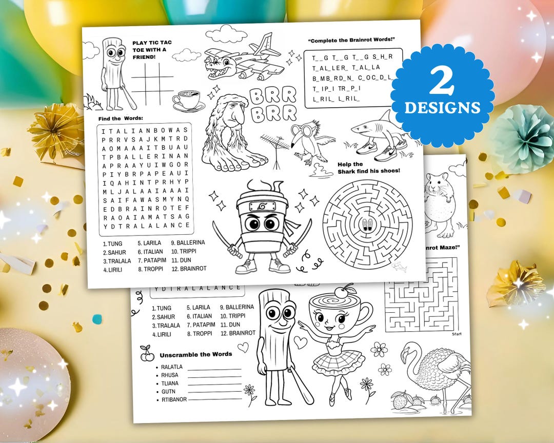 Printable Brainrot Birthday Placemat, Stealing A Brainrot Theme ...