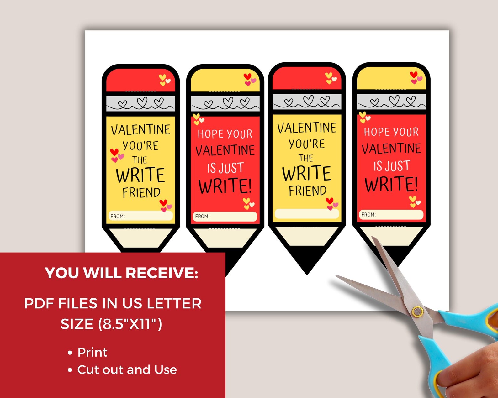 Valentine Pencil Holder, Printable Classroom Valentine Gift, Non Candy ...