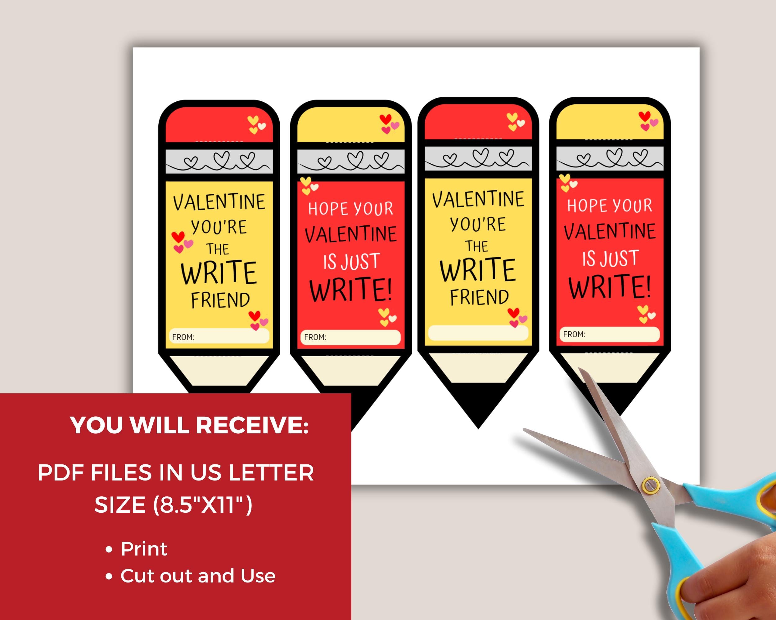 Valentine Pencil Holder, Printable Classroom Valentine Gift, Non Candy ...