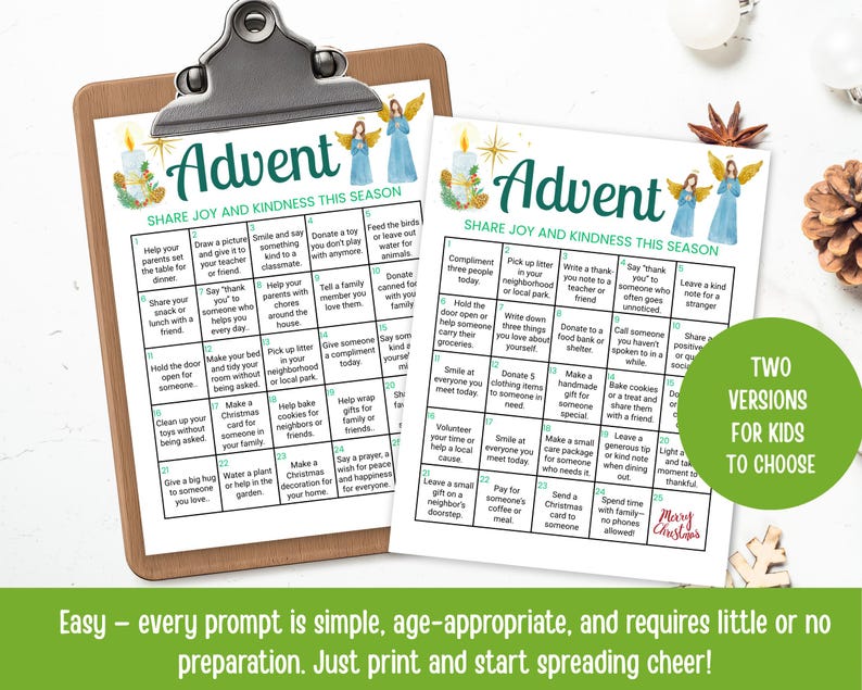Christmas Kindness Advent Calendar Printable, 24 Days of Good Deeds ...