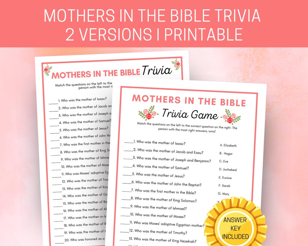 Mothers in the Bible Trivia Printable, Mothers Day Bible Game ...
