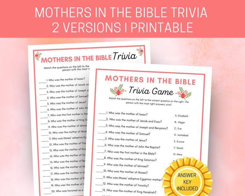Mothers in the Bible Trivia Printable, Mothers Day Bible Game ...