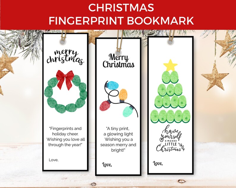 Christmas Fingerprint Bookmark Printable, Christmas Lights Fingerprint ...