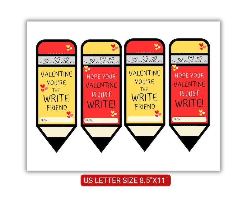 Valentine Pencil Holder, Printable Classroom Valentine Gift, Non Candy ...